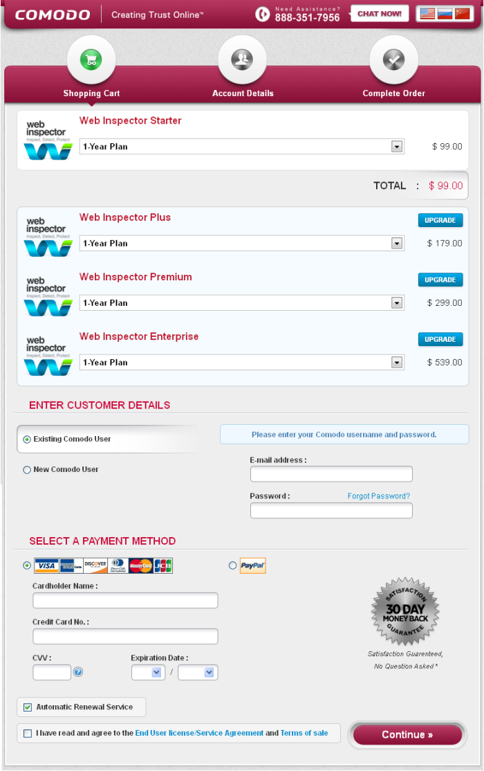 To Manage Your Account Username and Password Modifications | Comodo Web Inspector